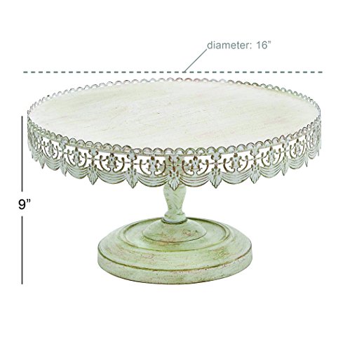Deco 79 Farmhouse Metal Round Cake Stand, 16" x 16" x 9", White
