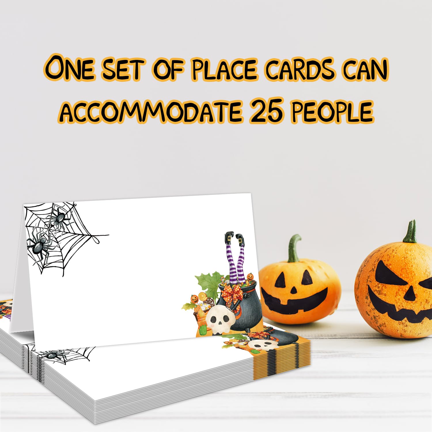 Halloween Table Place Cards, Editable Name Place Cards, 25 Pack Buffet Food Tent Labels, Double Design Name Cards, Halloween Thanksgiving Party Decorations, Easy Folding for Dinner Party - L528