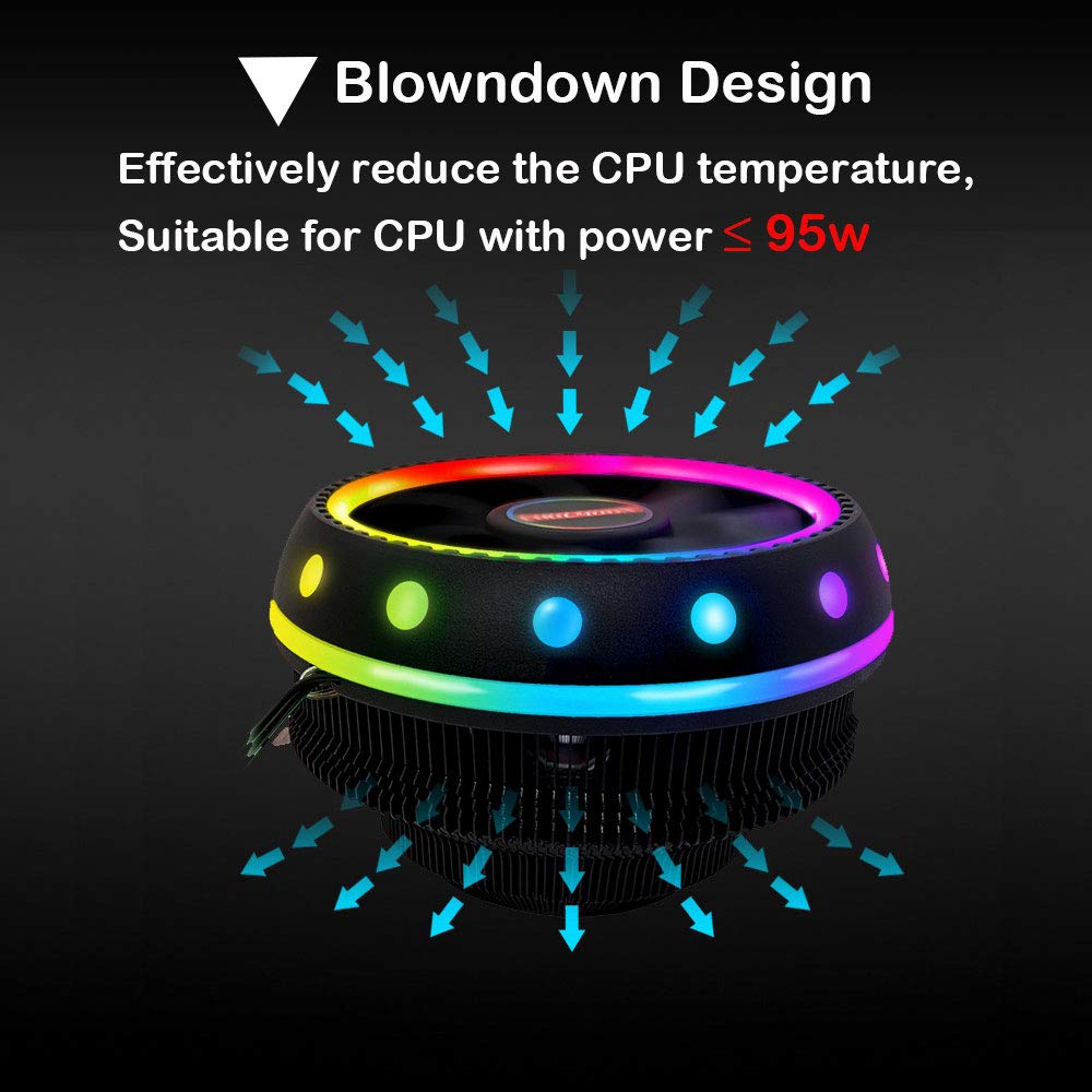 Conisy CPU Cooler, Aluminum CPU Air Cooling Heatsink with RGB LED Fan, for Intel and AMD Socket (LGA 115X/AM4 Compatible) (Colorful)