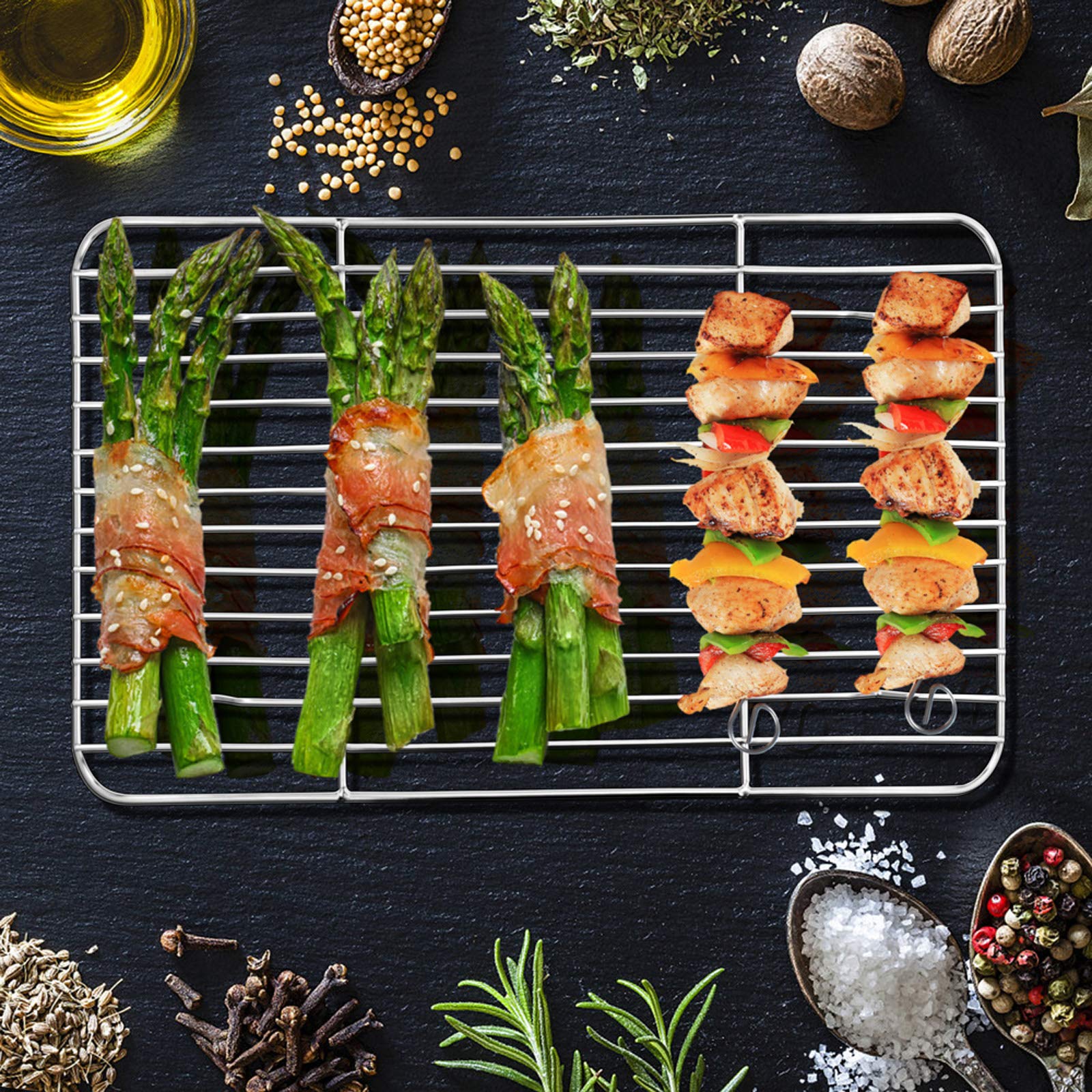 E-far Small Baking Rack Set of 2, Stainless Steel Metal Roasting Cooking Racks, Size – 8.6"x6.2", Non Toxic & Rust Free, Fit for Small Toaster Oven, Dishwasher Safe