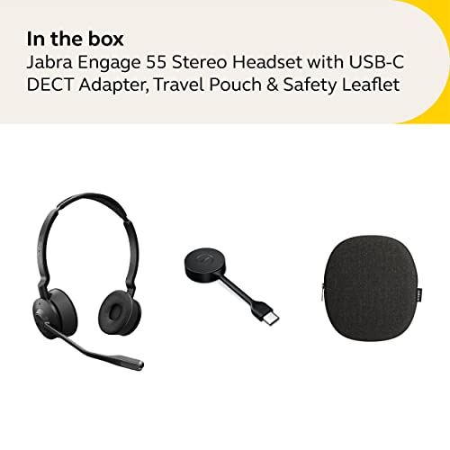 Jabra Engage 55 Stereo Wireless Headset with Link 400 USB-C DECT Adapter β Noise-Cancelling Microphone, Extensive Range, Hearing Protection β MS Teams Certified, Works with All Other Platforms β Black