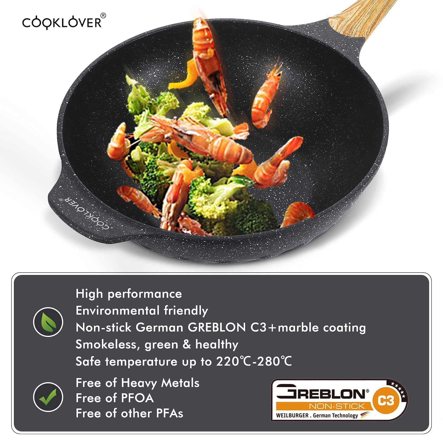 COOKLOVER Nonstick Induction Wok-12.6inch& 9.5 inch Nonstick Stir Fry Pan with Lid β Black