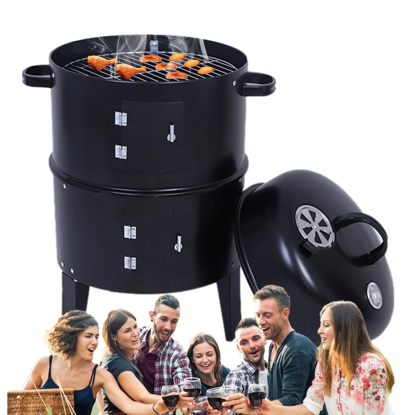 Charcoal BBQ Smoker, Enhanced Flavor BBQ Smoker, Fire Adjustment Smoker Grill with Three Dimensional Technology, 33.07 Inch Height Outdoor BBQ, Double Deck BBQ Smoker for Outdoor Cooking