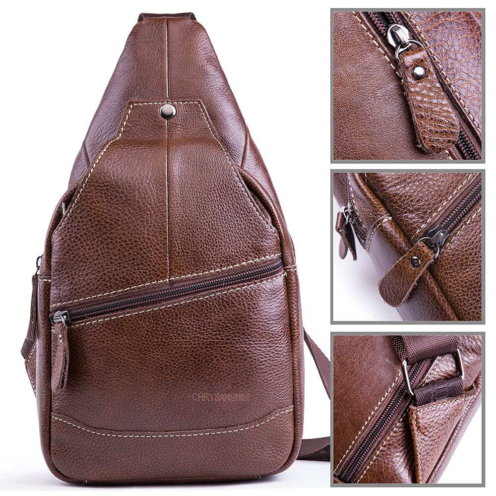 Chrysansmile Genuine Leather Shoulder Sling Backpack Bag Unisex Outdoor Crossbody Sling Pack Sport Daypack One Size