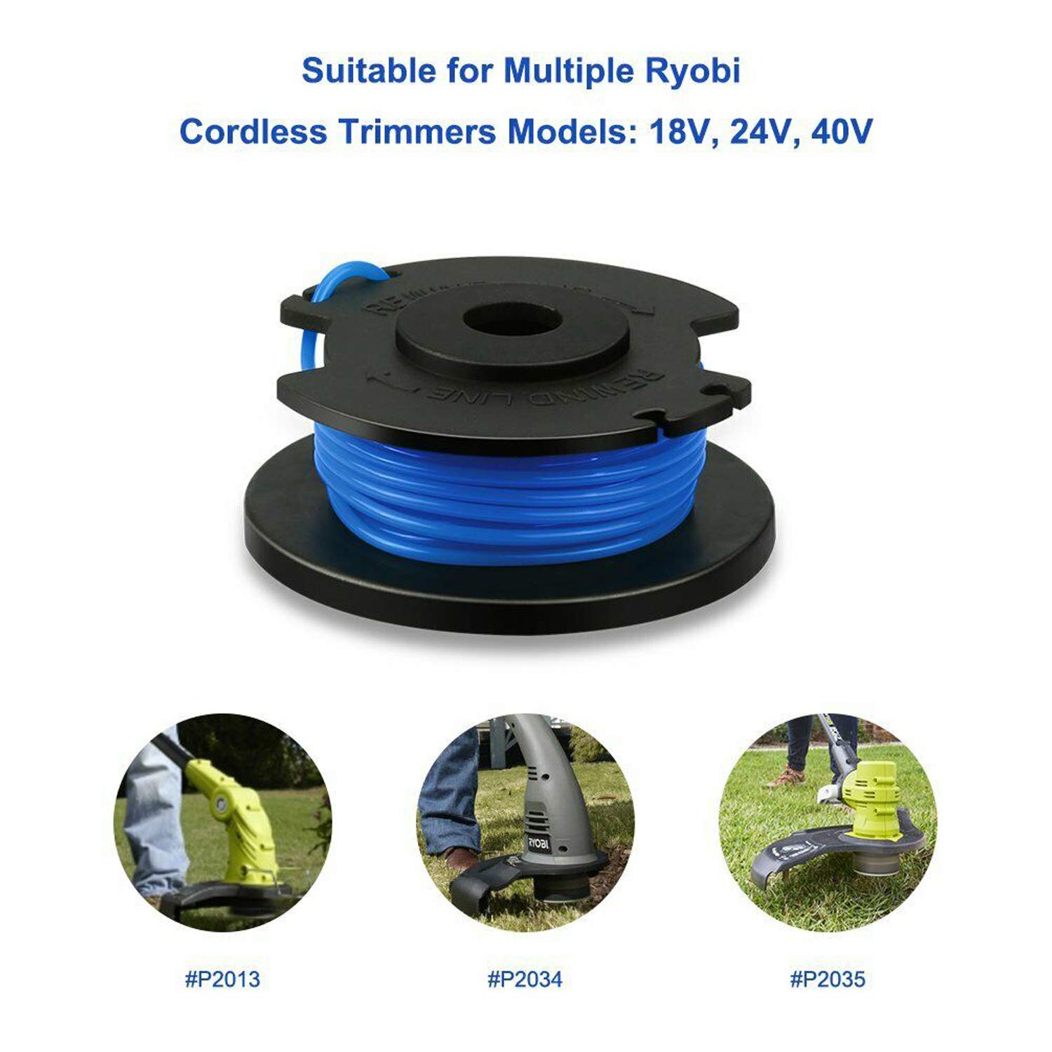 ConPus AC14RL3A String Trimmer Replacement Spool Line with 522994001 Cap for Ryobi One+ 24V, 18V, and 40V Cordless Trimmers, 0.065" Autofeed Replacement Spool (6 Spools + 1 Caps)