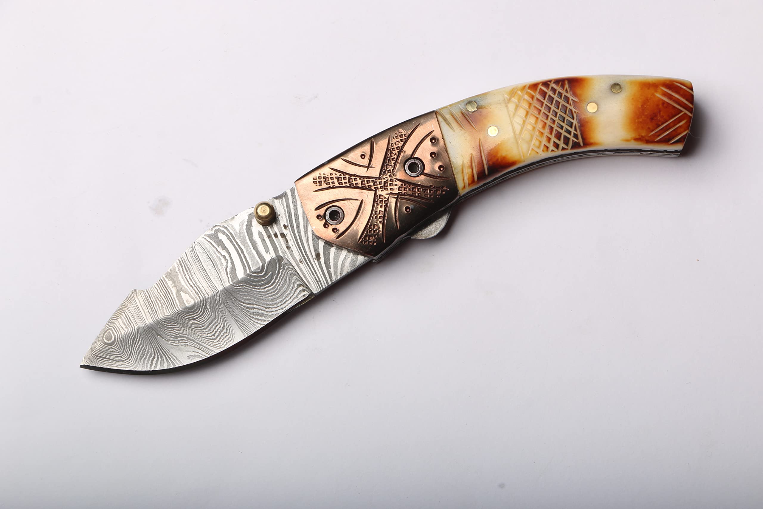 Damascus pocket knife Folding knife, Pocket Knife Come With knife sharpeners Premium Quality Wood Handle 6โ Fixed Blade Knife Article No. SC_011013