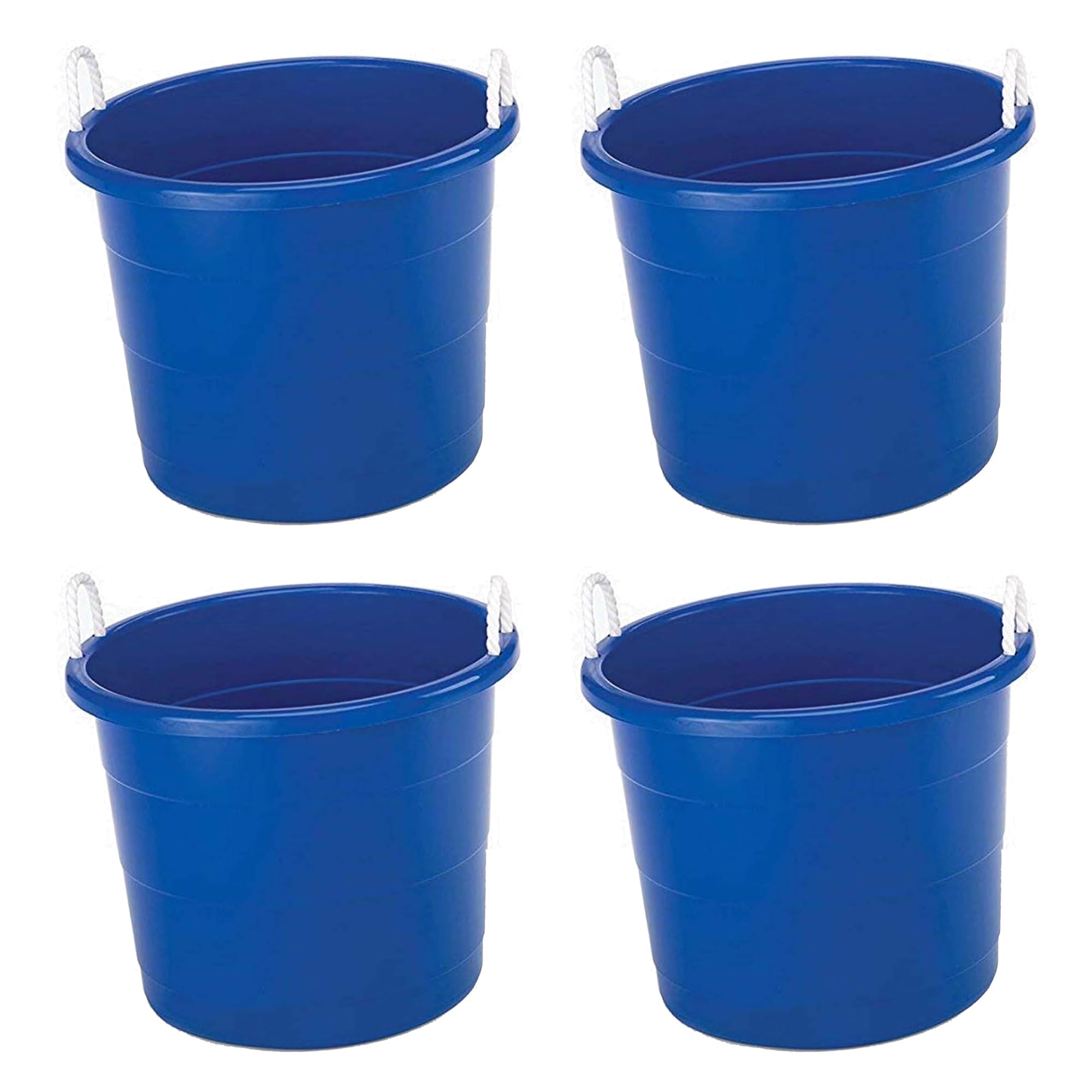 HOMZ 17-Gallon Plastic Multipurpose Utility Storage Bucket Tub with Strong Rope Handles for Indoor and Outdoor Use, Blue (4 Pack)