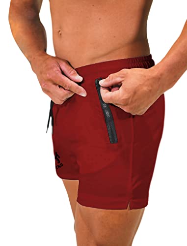 MAIKANONG Mens Gym Shorts Bodybuilding Outdoor Training Quick Dry Workout Shorts with Zipper Pockets Red