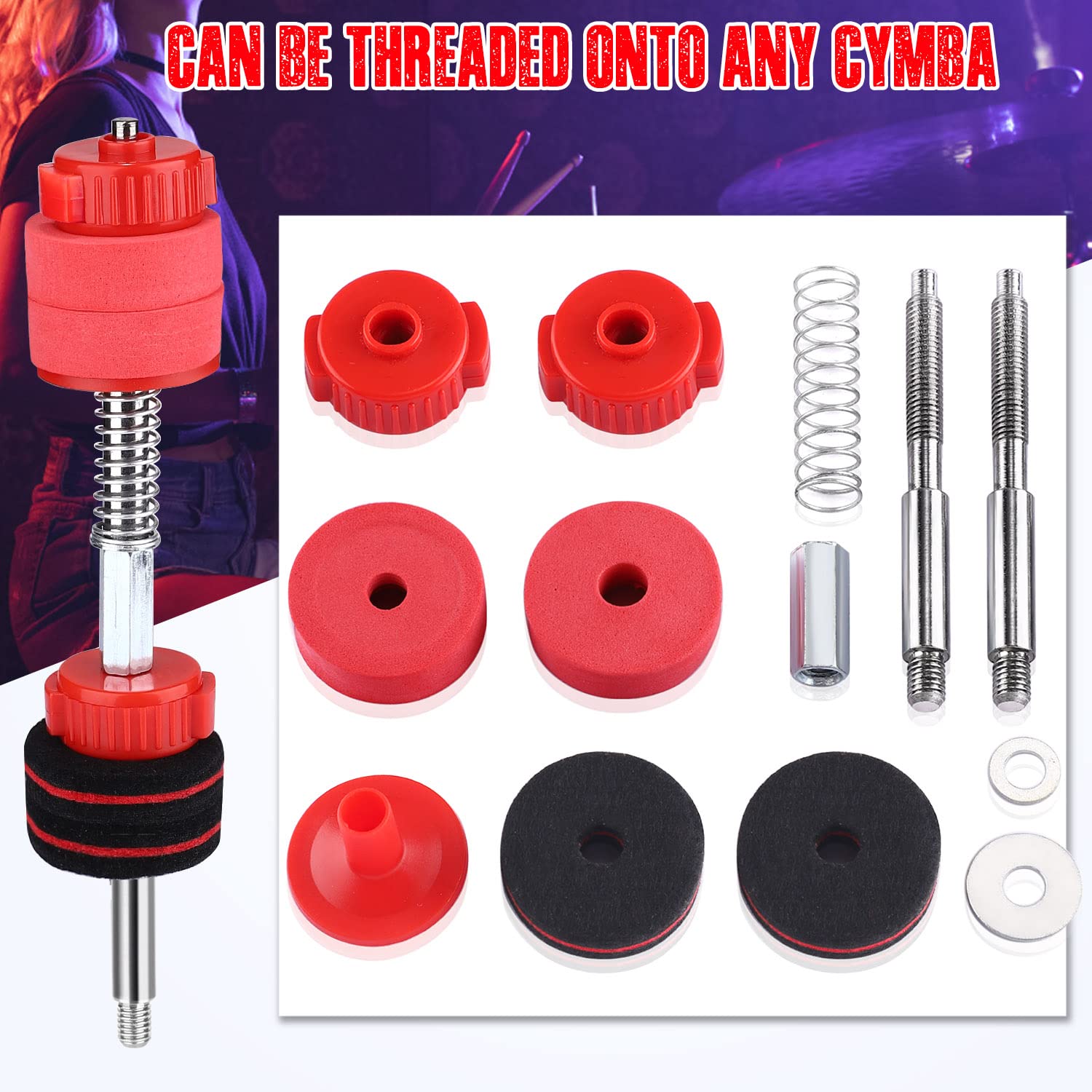 Facmogu Red Hat Stack Cymbal Stacker, Crasher Stacker for Drum Kit Accessories, Double-Braced Hi-Hat Cymbal Clutch for Standard Cymbal Jazz Drum Parts Accessories with Quick Set Nut