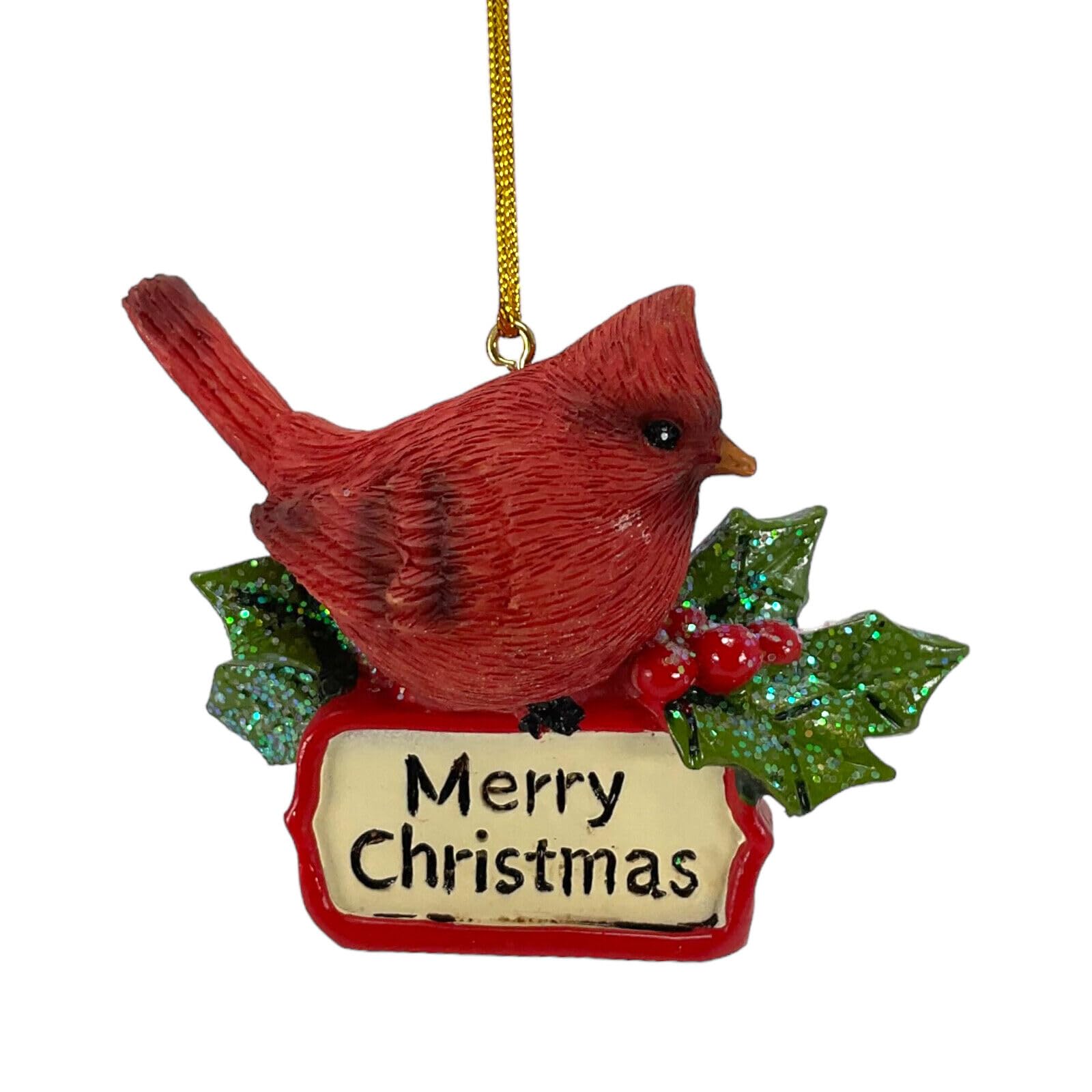 Christmas Greetings Cardinal Bird with Sign Tree Ornament 3 Piece Set - Gifts and Decorations for Christmas, Halloween and Holidays