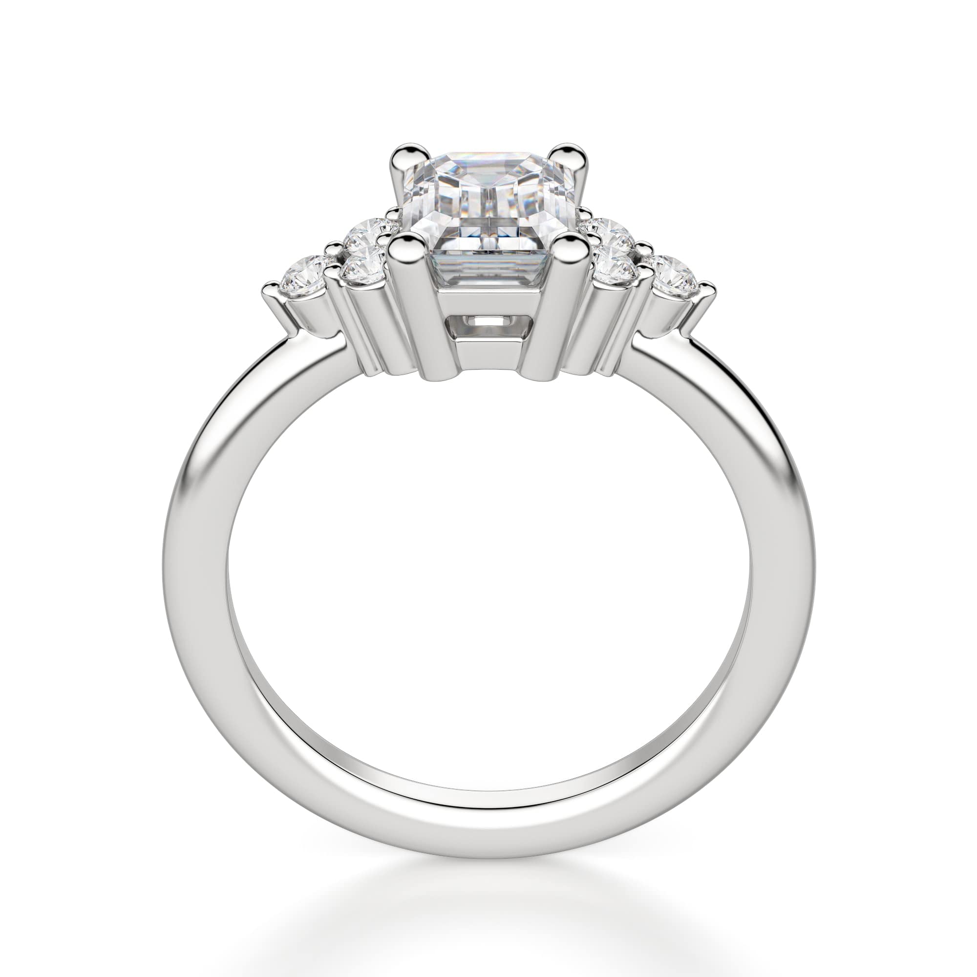 Diamond Nexus Moissanite Muse Emerald Cut Engagement Ring 1 Ct. DEW Center Emerald Cut Wedding Jewelry, F-G Color, VVS 1 Clarity, Solid 14K White Gold, Ring Size 4
