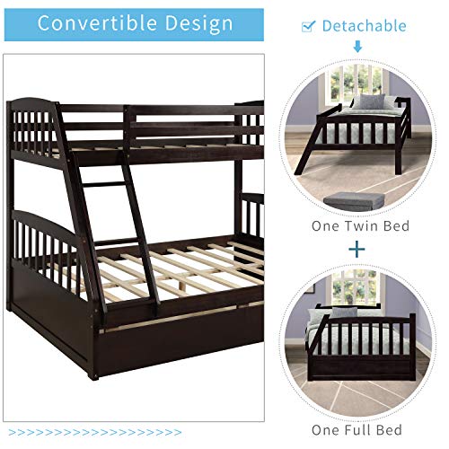 Solid Wood Twin Over Full Bunk Bed with Two Storage Drawers (Espresso)