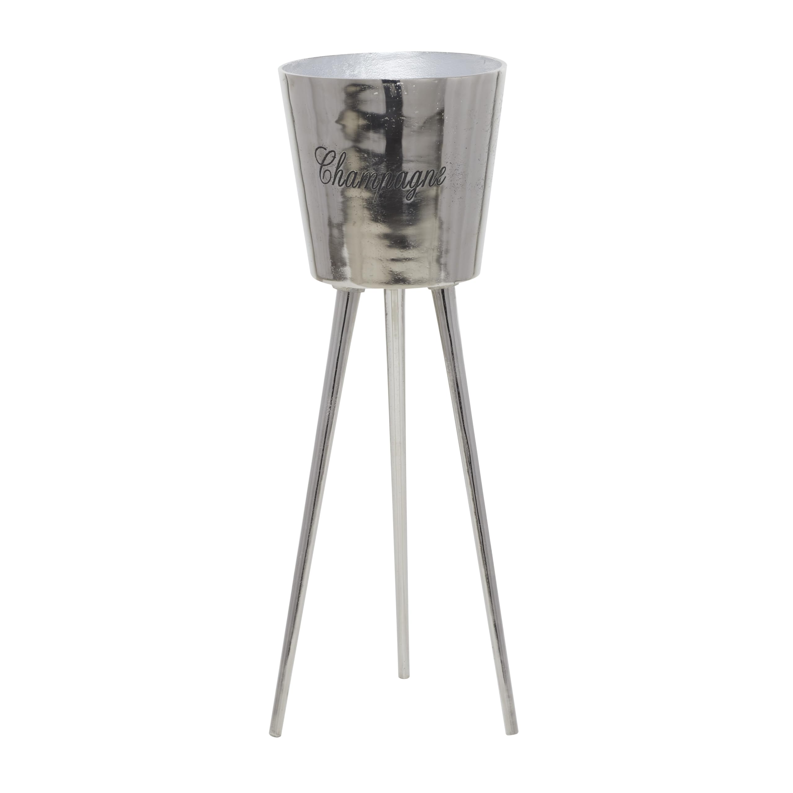 Deco 79 Aluminum Tall Floor Champagne 3 Bottle Ice Bucket, 9" x 9" x 28", Gray