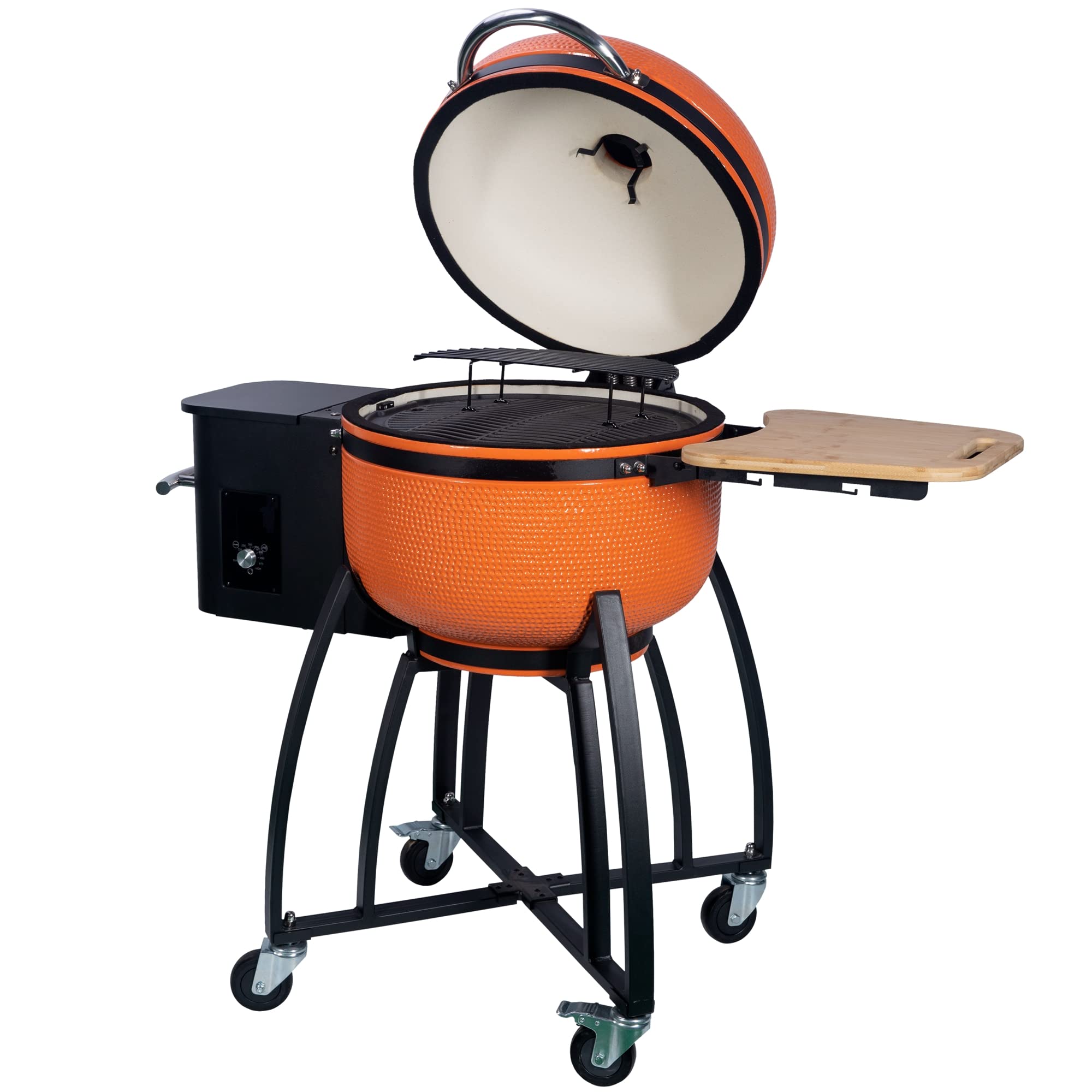 Charcoal Grills 24 "Ceramic Pellet Grill with 19.6" diameter Gridiron Double Ceramic Liner 4-in-1 Smoked Roasted BBQ Pan-roasted for Outdoors Patio (Orange)