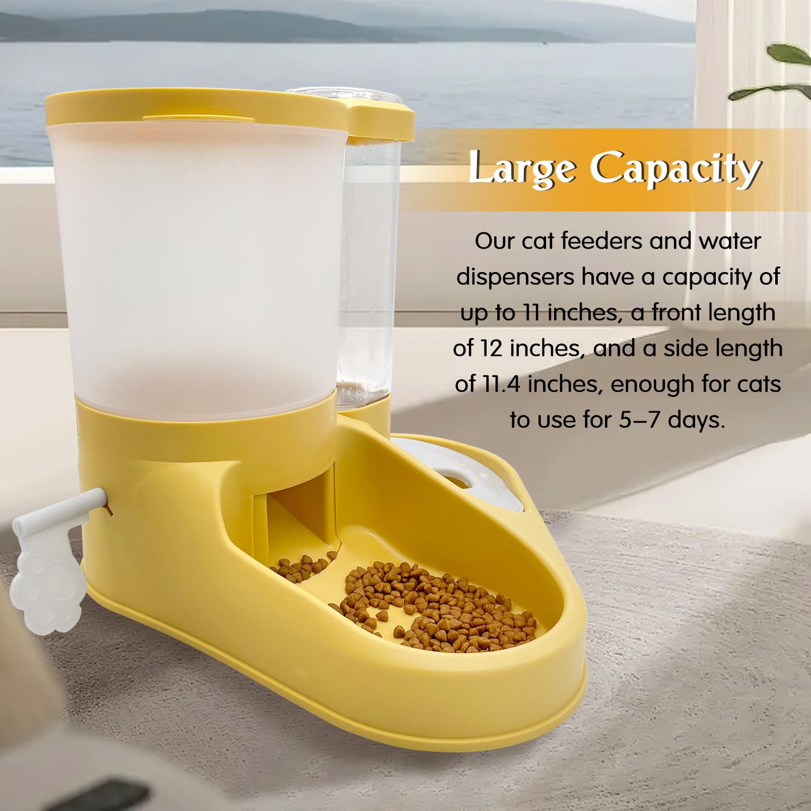 Hamiledyi Gravity Cat Feeder Set, Automatic Pet Food Feeder and Waterer Dispenser 2 in 1 Gravity Pet Food Set Auto Pets Feeder Replenishes Self Feeding Station for Dogs Cats (Yellow)