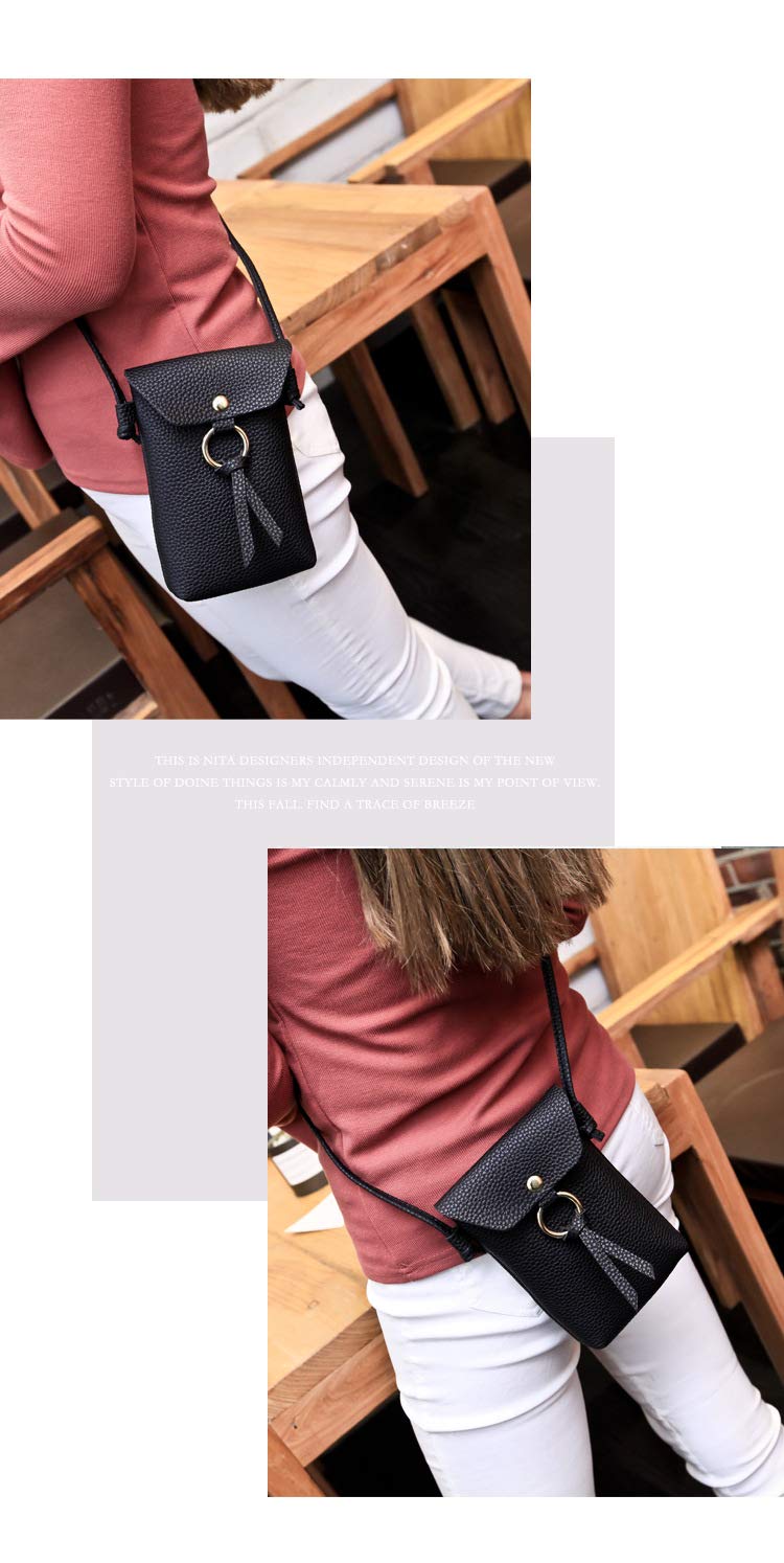 PKSANIT Leather Crossbody Bag, Mini Cell Phone Purse Wallet Fashion Travel Shoulder Bag (Black)
