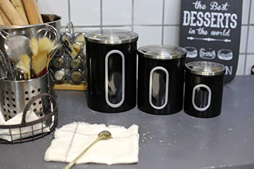 malmo Canisters Set, 3 Piece Food Container for Kitchen Counter Window with Fingerprint Resistance Lids, Black