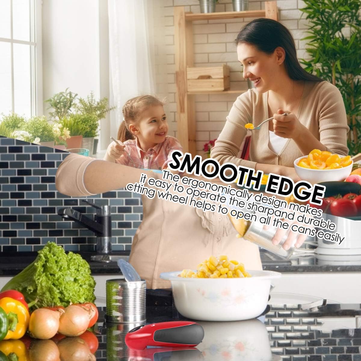 Electric Can Opener with Smooth Edge, One-Touch Automatic Can Opener Opens Almost All Can Sizes, Kitchen Utensils for Housewives, Seniors and Arthritis Sufferers, Food-Safe, Battery Operated