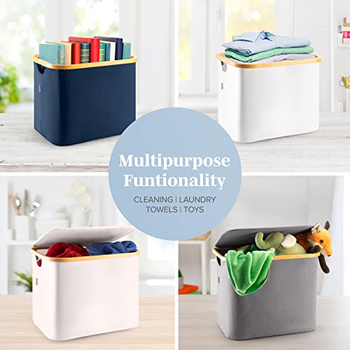 Lonbet - Gray Small Laundry Hamper With Lid - Collapsible Laundry Baskets - Hampers for Laundry - Laundry Room Organization - 13.2 Gal. (1-2 Loads) - 100% Free Plastic - Eco-Friendly Fabric Bamboo
