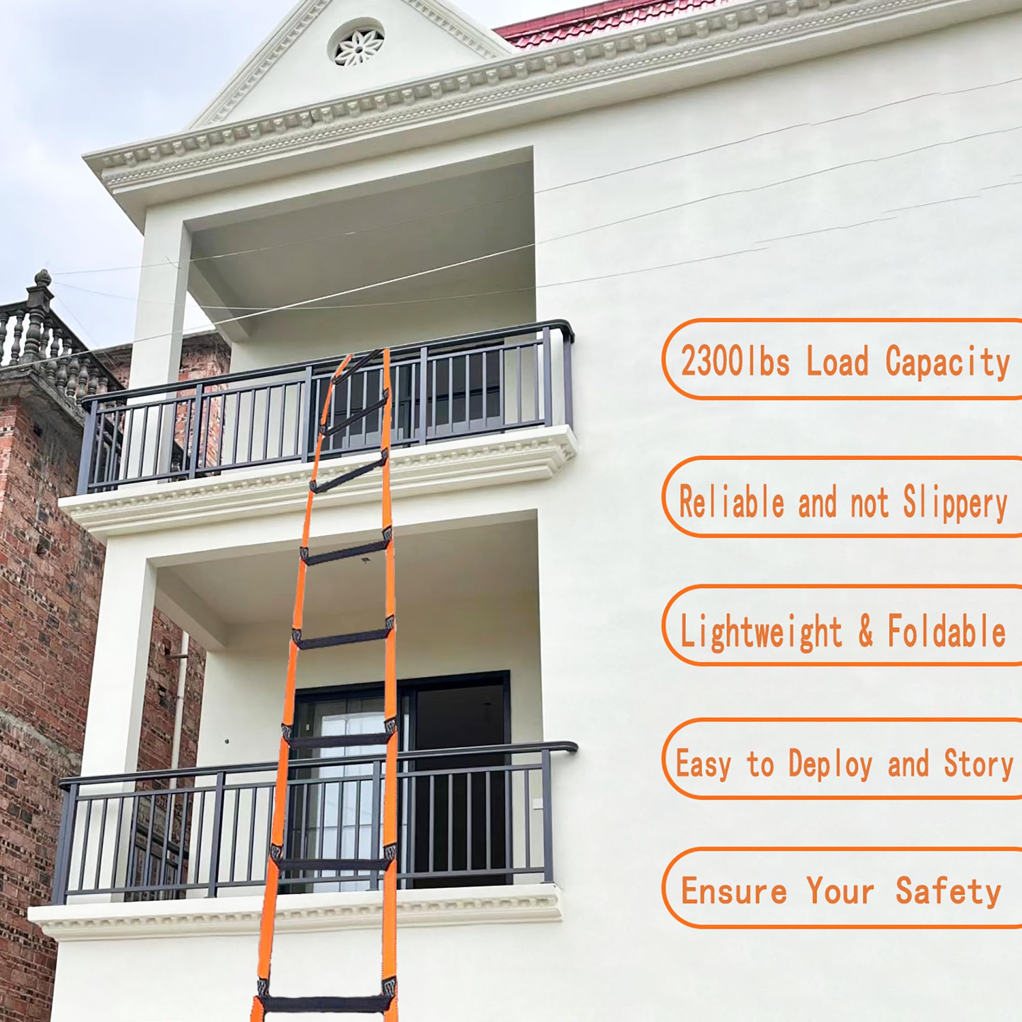 Fire Escape Ladder 26ft Emergency Fire Ladder Training Soft Ladder Jump Grid Ladder 2-3 Story Residential Reusable Window Balcony Treehouse Safety Rope Ladder
