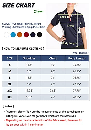 CLOVERY Golf Wear Moisture Wicking Short Sleeve Zipup Polo Shirt Navy Medium
