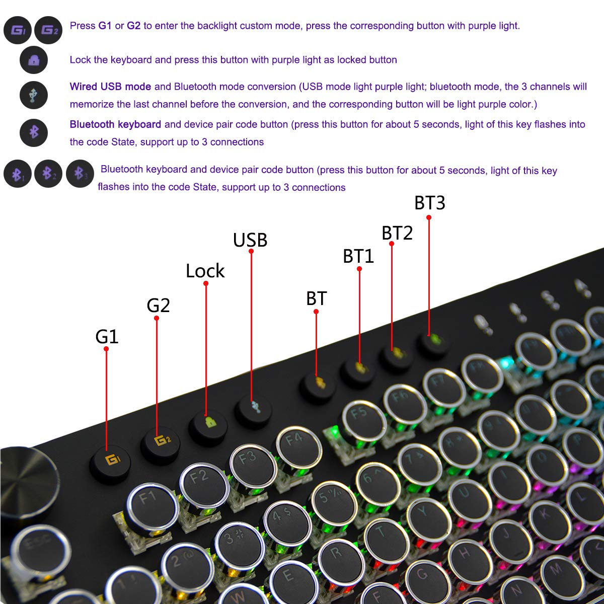 MK11 RGB Mechanical Keyboard Wireless/Wired Multi-Device Gaming Keyboard-Blue Switch-RGB LED Backlit-87 Keys for PC/Mac/iPad/iPhone/Smartphone/Laptop (Black)