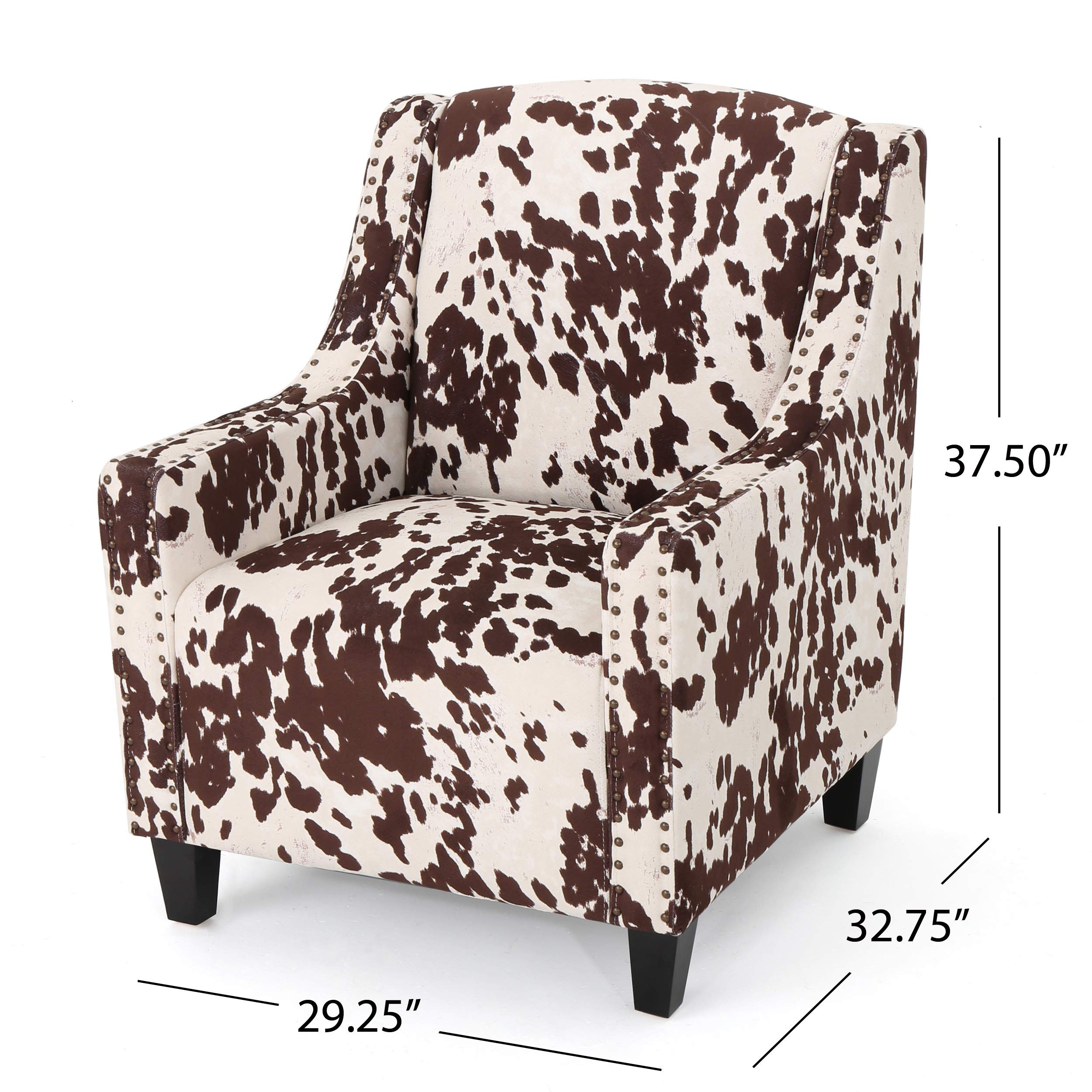 Christopher Knight Home Elysabeth Studded Velvet Club Chair, Milk Cow / Dark Brown 32.75D x 29.25W x 37.5H in