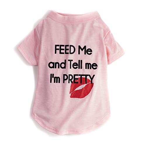 fabdog Dog Shirt - Funny T-Shirt for Dog - Quality Pet Apparel & Accessories | Cute Dog Clothes The Whole Family Will Love - Shirts for All Breeds |Feed Me and Tell Me Am Pretty 18"