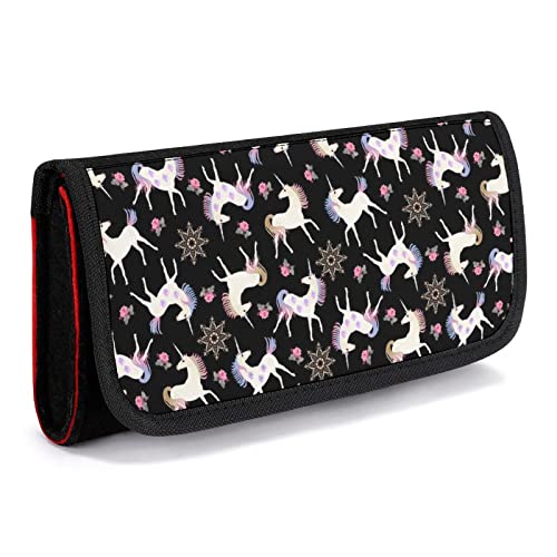 Fairy Unicorns, Golden Mandala Flowers and Pink Roses Carrying Case Storage Holder Bag Printed Handbag for Switch Console Game and Slots Cards Accessories