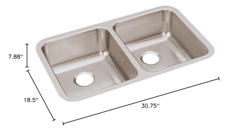 Elkay Lustertone ELUH3118 Equal Double Bowl Undermount Stainless Steel Kitchen Sink