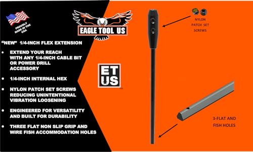 Eagle Tool US EX18752 Flex Shank Installer Drill Bit Extension, 3/16-Inch Shank by 52-Inch, Made in The USA