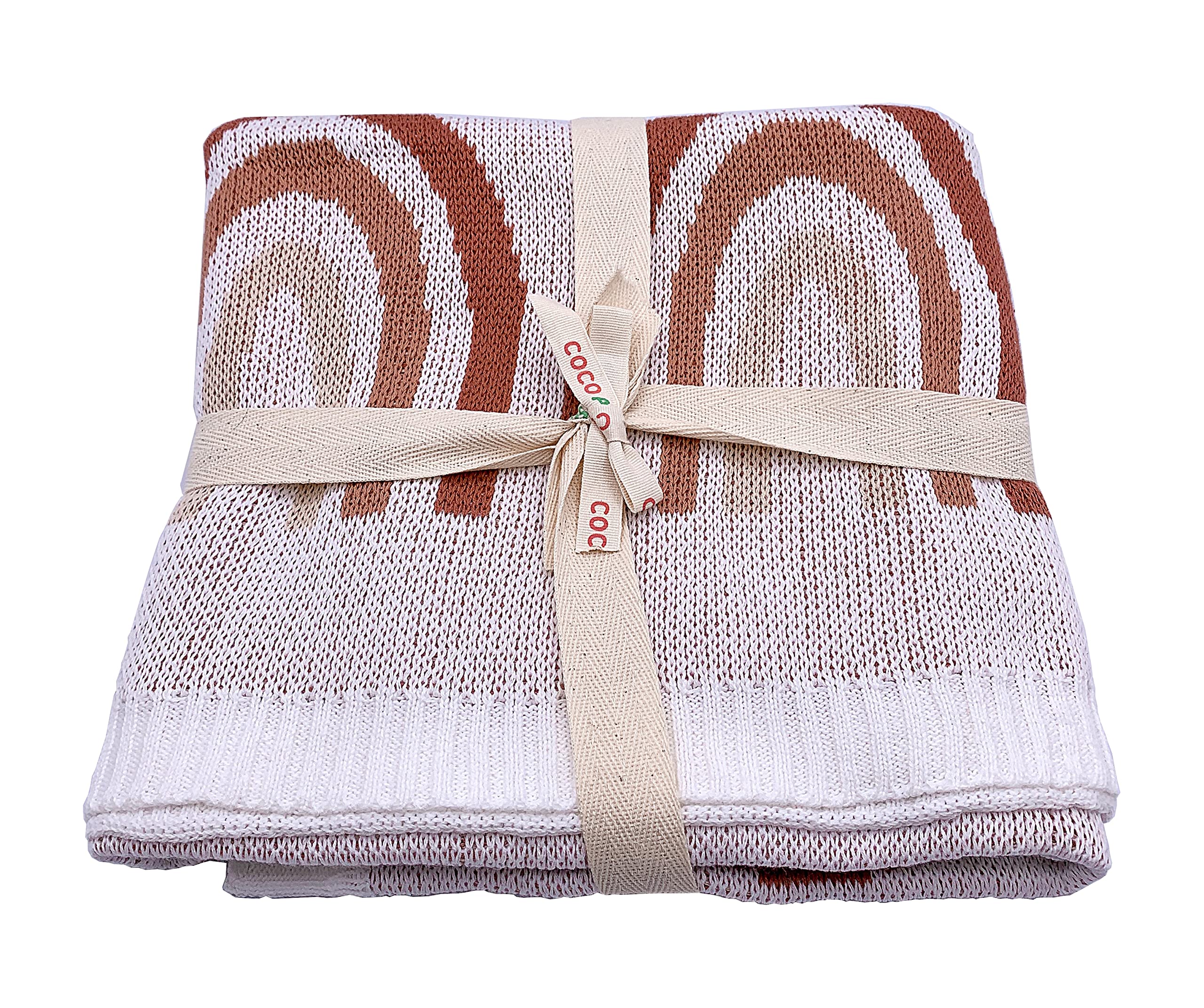 COCOAbi Baby Blanket in Retro Rainbow | 100% Cotton Knit | Naturally Soft for Babies | Boho Colors & Pattern | Gentle Cotton Blanket | Eco-Friendly Material | Beautiful Baby Gift | 32” x 38”