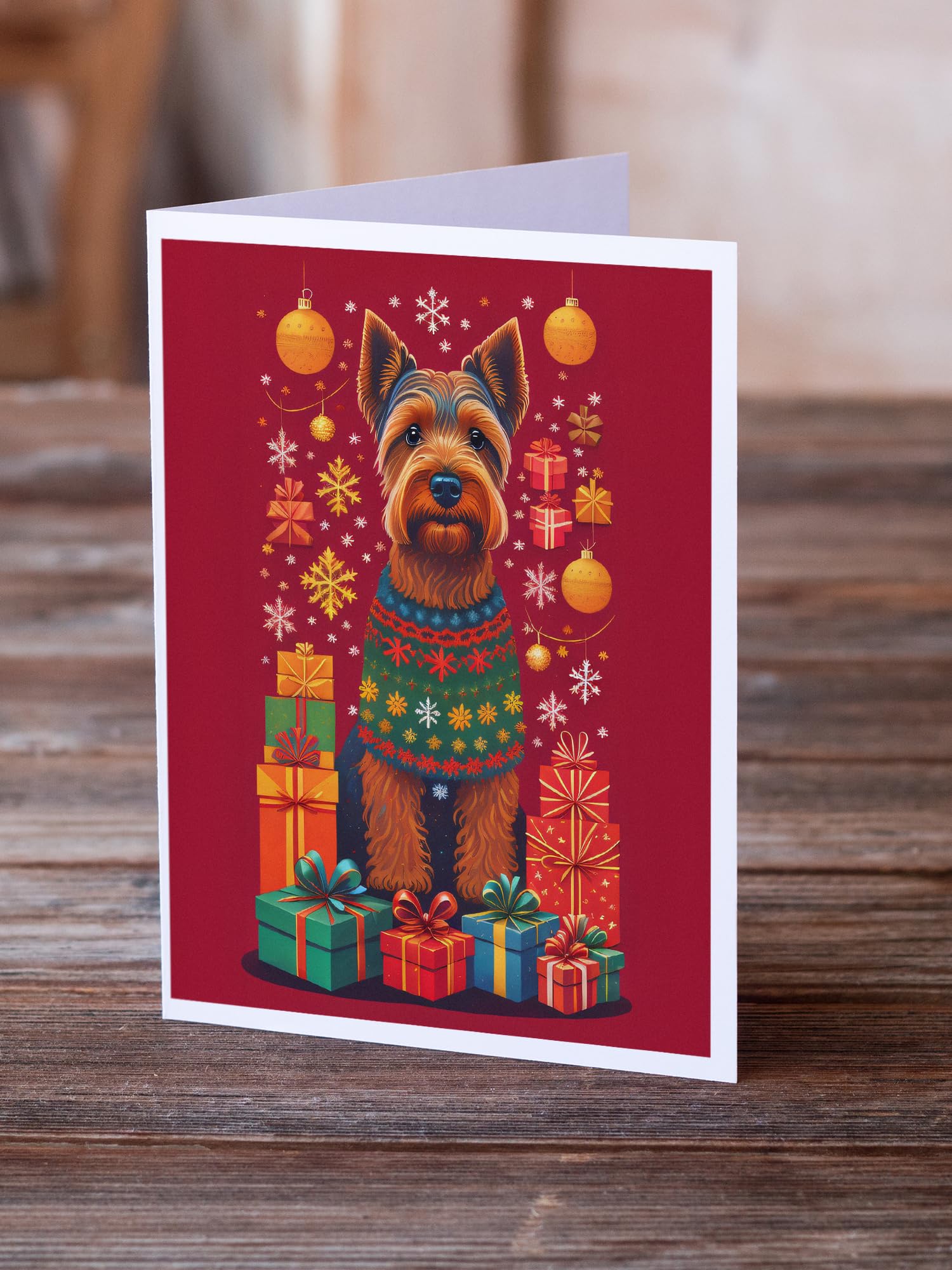 Caroline's Treasures DAC3173GCA7P Welsh Terrier Holiday Christmas Greeting Cards Pack of 8 Blank Cards with Envelopes Whimsical A7 Size 5x7 Blank Note Cards