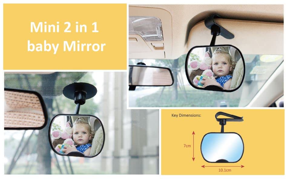 DEAR MIA LITTLE LIZ | Baby Rearview Mirror | Safety Mirror | Rear Seat Use | With Suction Base and Clamp | Mini