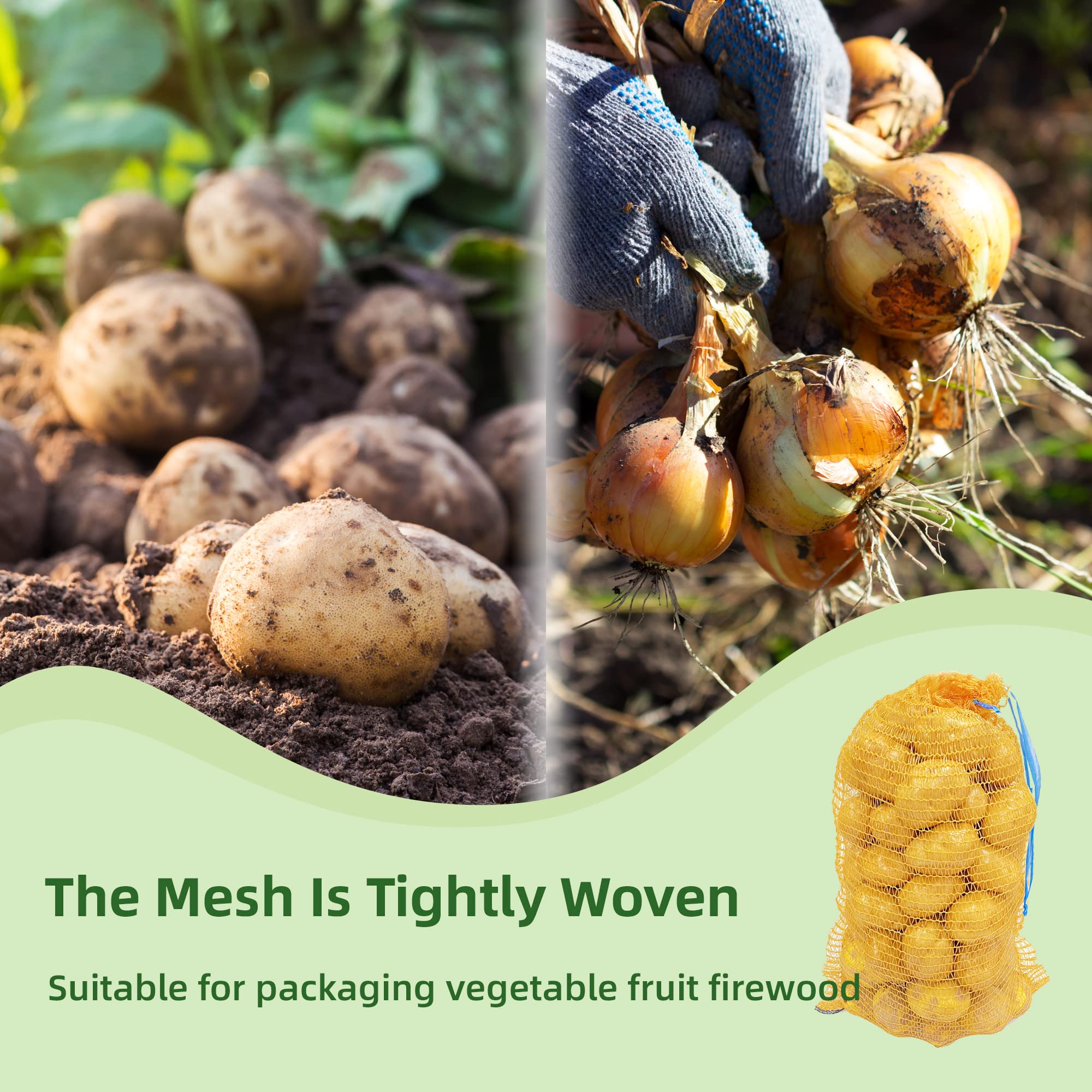 deebree Reusable Potato Storage Mesh Bags, 18"×22” Breathable Mesh Firewood Bags Raschel Mesh Bag for Vegetables Washable Net Bags with Drawstring for Potato Onion Storage 10 Pack