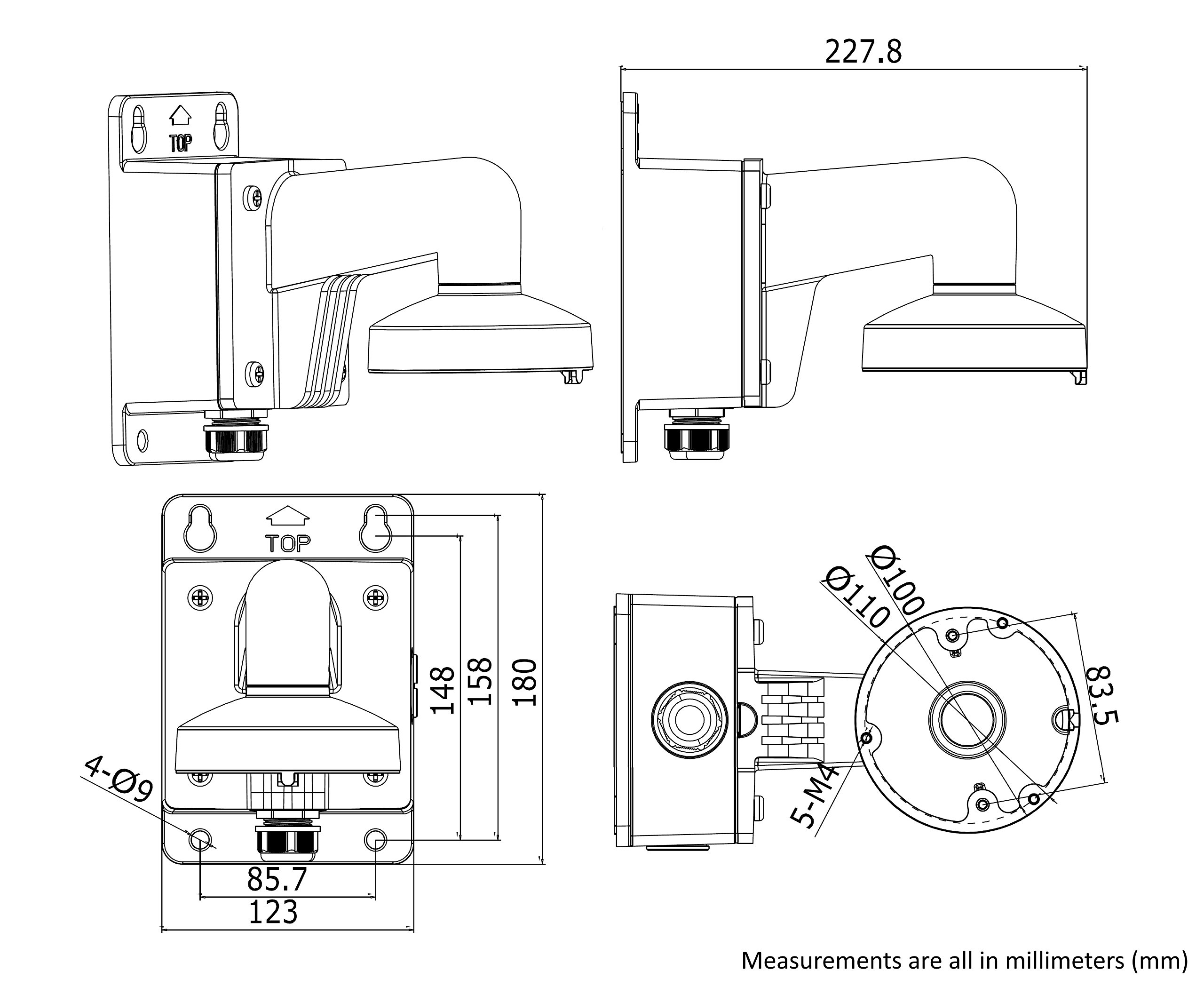 WMS WML PC110B DS-1272ZJ-110B Wall Mount Bracket for Hik-Compatible Dome Camera DS-2CD2142FWD-I (1 Pack)