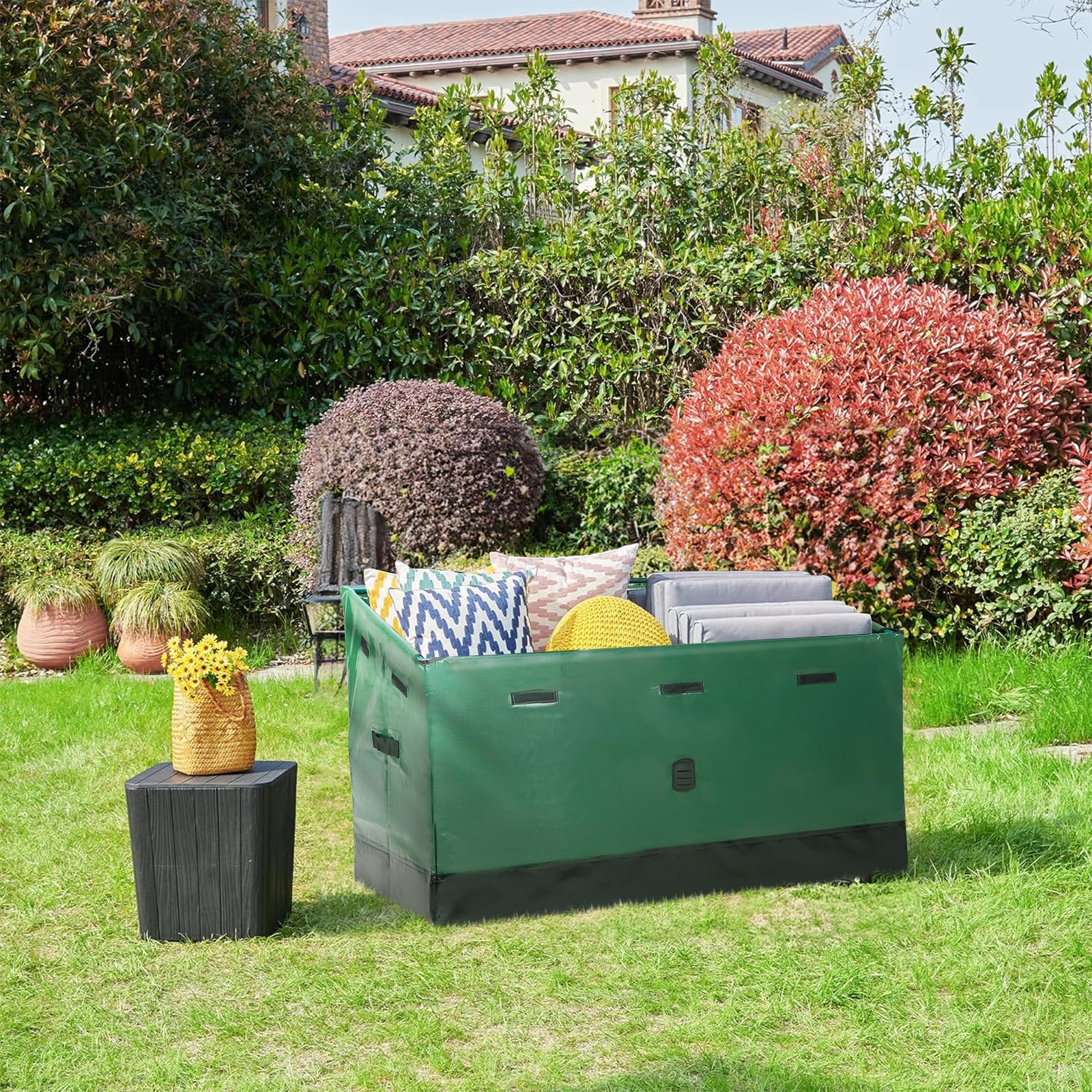 Fiveshow 130 Gallon Waterproof Deck Box, Portable Outdoor PVC Storage Box for All Weather, Perfect for Camping Boat Garden Poolside Yard, Green