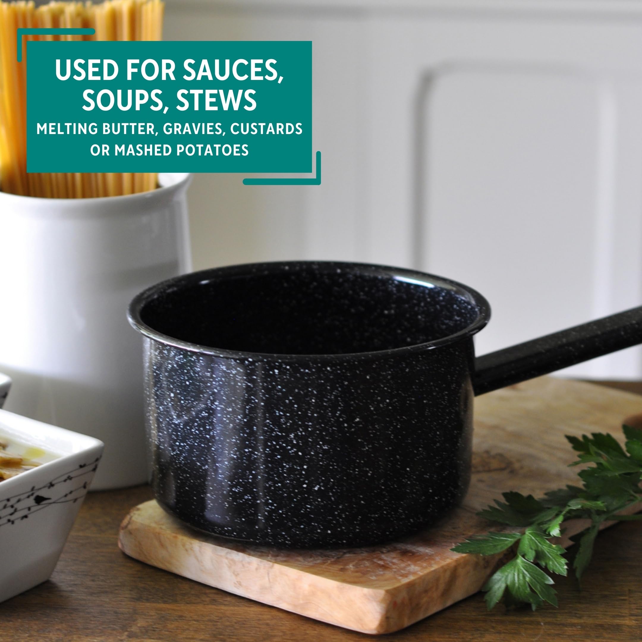 MIRRO 1.25qt Enamel Saucepan, Black