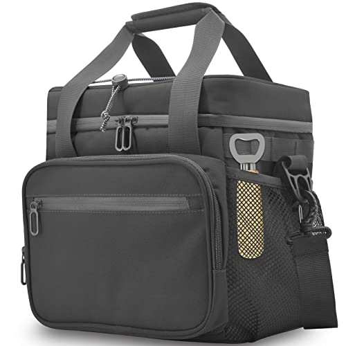 Cooler Bag for Women Men, 10mm Thick 30 Can (20L) Insulated Soft Lunch Bag Portable Cooling Tote Bag - Reusable Lunch Box for Office Work Picnic Beach Travel (Black)