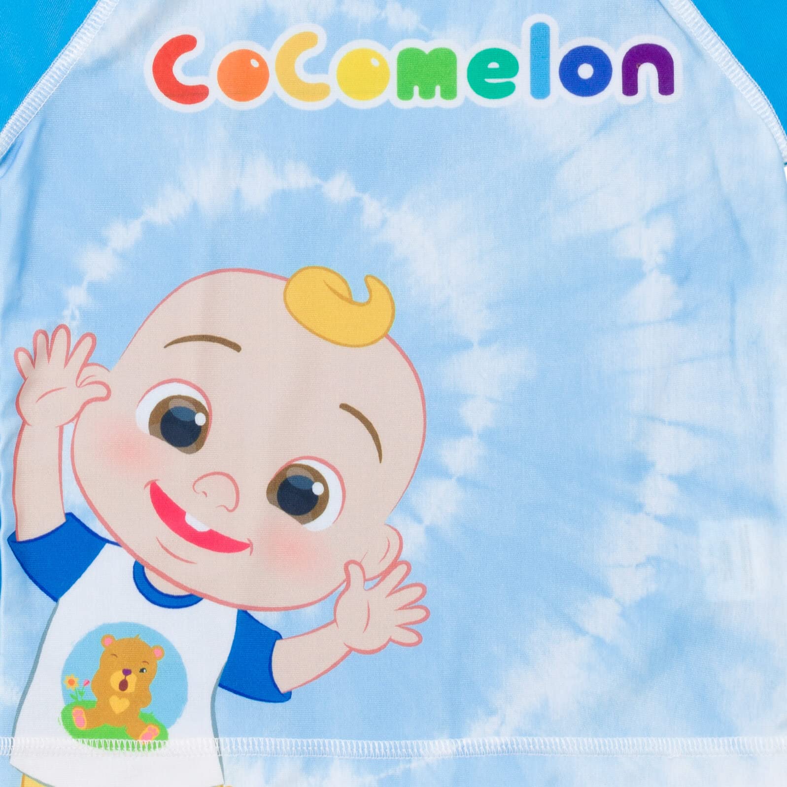 CoComelon Nico Tomtom Mochi JJ Wally Cody Infant Baby Boys Rash Guard and Swim Trunks Outfit Set Tie Dye Blue 18 Months