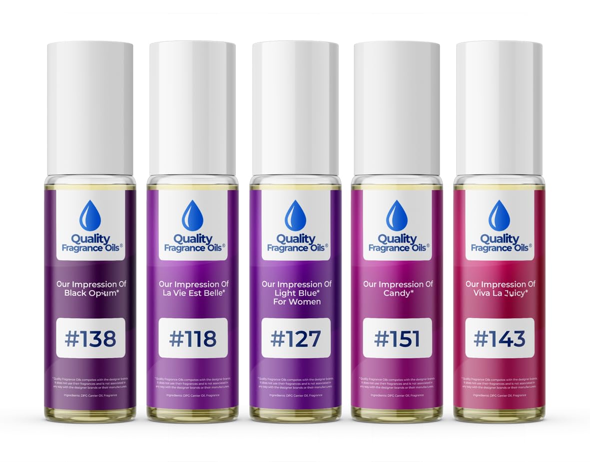 Women's Top 5 Perfume Oil Impressions (Generic Versions of Designer Fragrance) Sampler Gift Set of 5 10.35ml Roll-ons