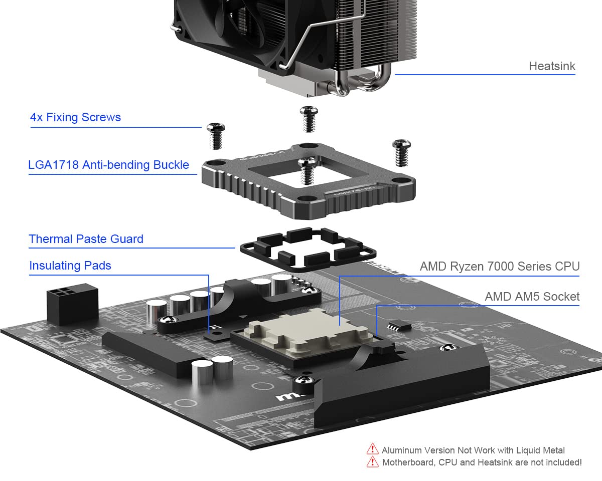 ElecGear AMD CPU Contact Frame for Ryzen 7000 Zen4 Series, Aluminum Mod ILM for AMD AM5 LGA1718 Socket, Replacement CPU Fixing Buckle with Thermal Paste Guard