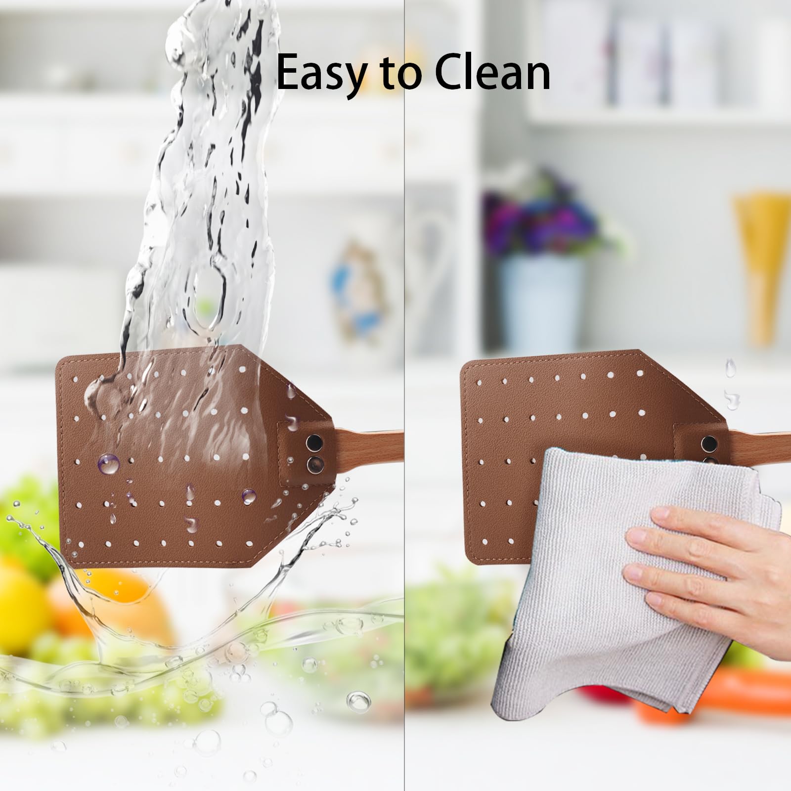 DEBETOOL 2 Pack Sturdy Leather Fly Swatter for Indoors - (19.7β)Long Handle Heavy Duty Wood Fly Swatter With Hanging Rope, Durable Fly Swatter for Outdoor Rustic Bug Swatter Flies,Mosquitoes And Bees