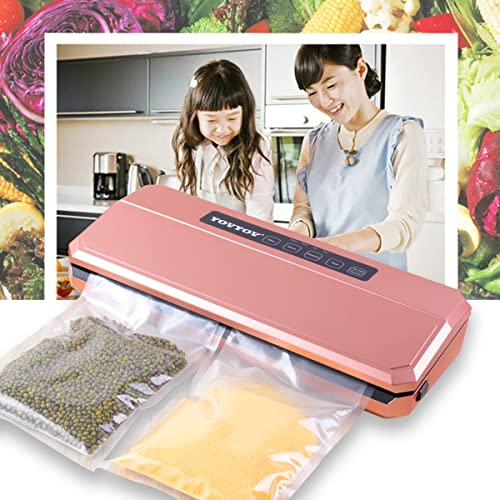 YOVYOV Vacuum Sealer Machine, 80kPa Vacuum Sealer Machine with Starter Kits, Vacuum Air Sealing System for Food Preservation, Dry & Moist Food Modes, Compact Design (Rose Gold)