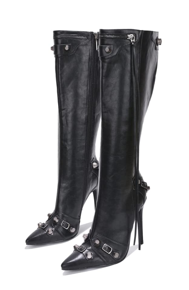 Cape Robbin Women Knee High Boot with Tassel Zipper POFIN - BLACK 11