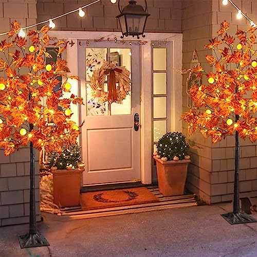GTIDEA 6FT 120LED Lighted Maple Tree Fall Halloween Decorations, Artificial Fall Tree with 8 Flashing Mode 216 Fall Leaves for Thanksgiving Autumn Porch Farmhouse Home Decor Indoor Outdoor