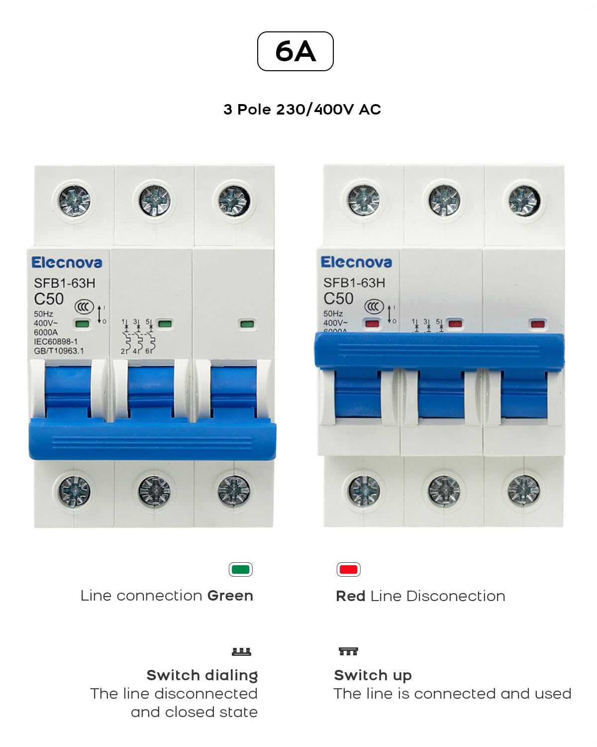 Elecnova 6-63A Miniature Circuit Breaker, AC 25 Amp 3 Pole 400V, DIN Rail Mounted Circuit Breakers, Overload, Short-Circuit Protection, 110V / 120V Available, MCB