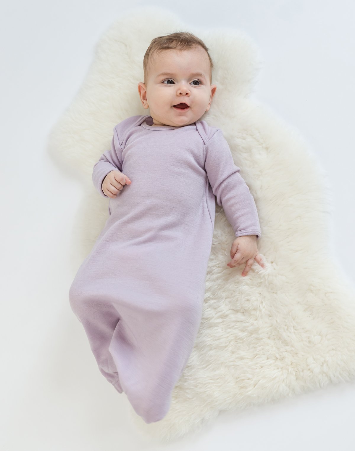 Woolino Infant Nightgown - 100% Superfine Merino Wool Baby Gowns - Newborn Sleeper Gown for Boy & Girl - 0-6 Months - Beige