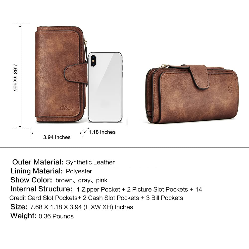 CLUCI Leather Wallet for Women Large Trifold Purse Ladies Credit Card Holder with ID Window