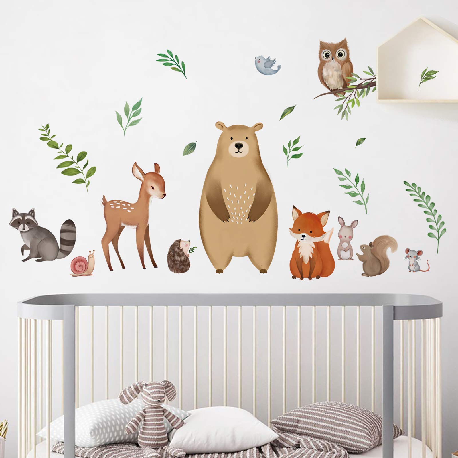 decalmile Woodland Animals Wall Decals Bundle with Squirrels on Branch Wall Stickers Baby Nursery Kids Bedroom Daycare Wall Decor